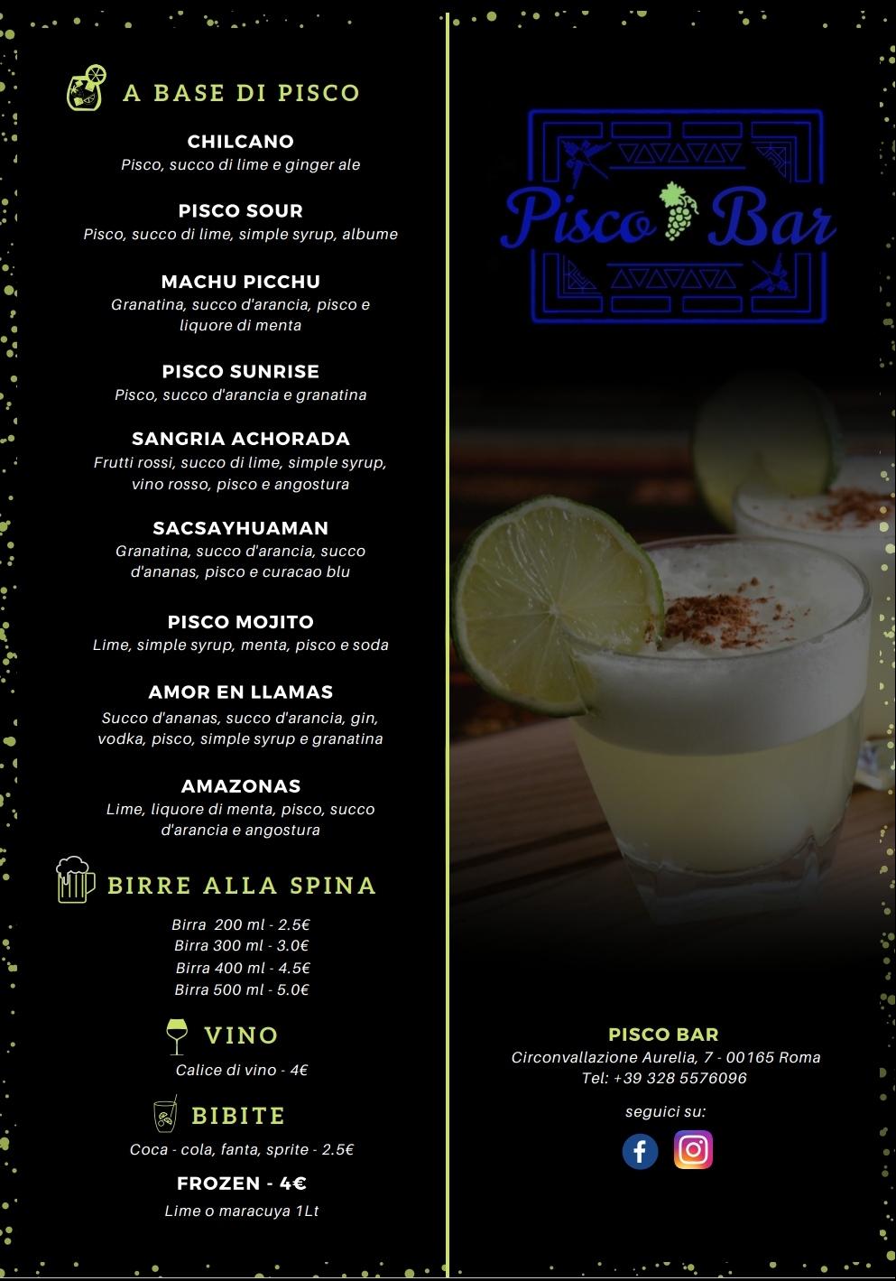 Menu da Pisco Bar, Roma