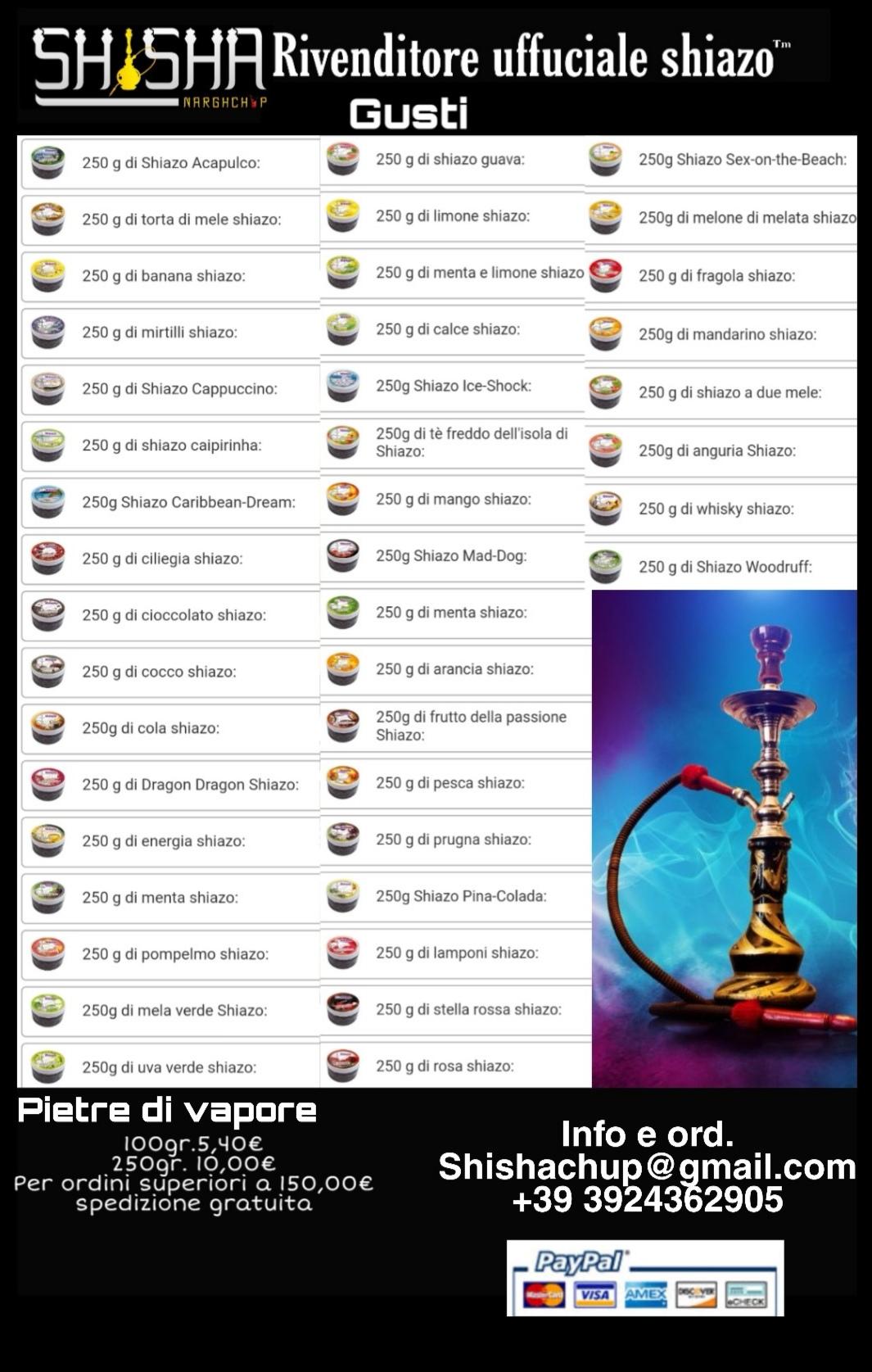 Menu at Shisha NarghChup club, Polistena