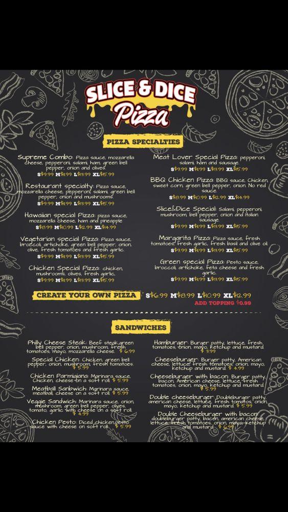 Carta de pizzería Slice and Dice Pizza, Antioch