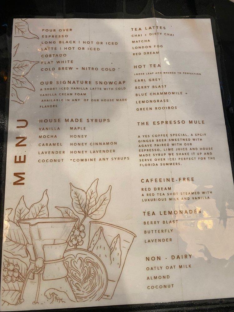 Menu at Yes Coffee Co restaurant, Flagler Beach