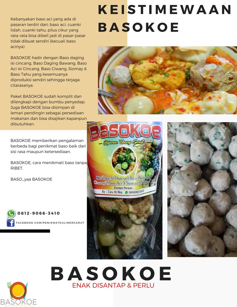 Menu at Baso Aci BASOKOE restaurant, Garut