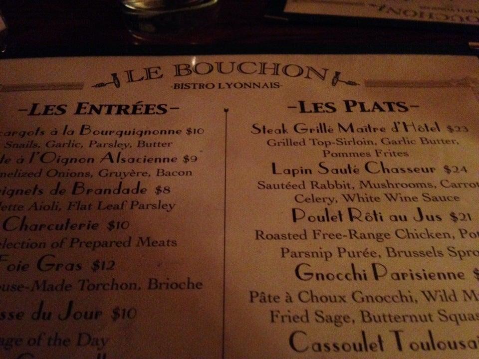 Menu at Le Bouchon restaurant, Chicago