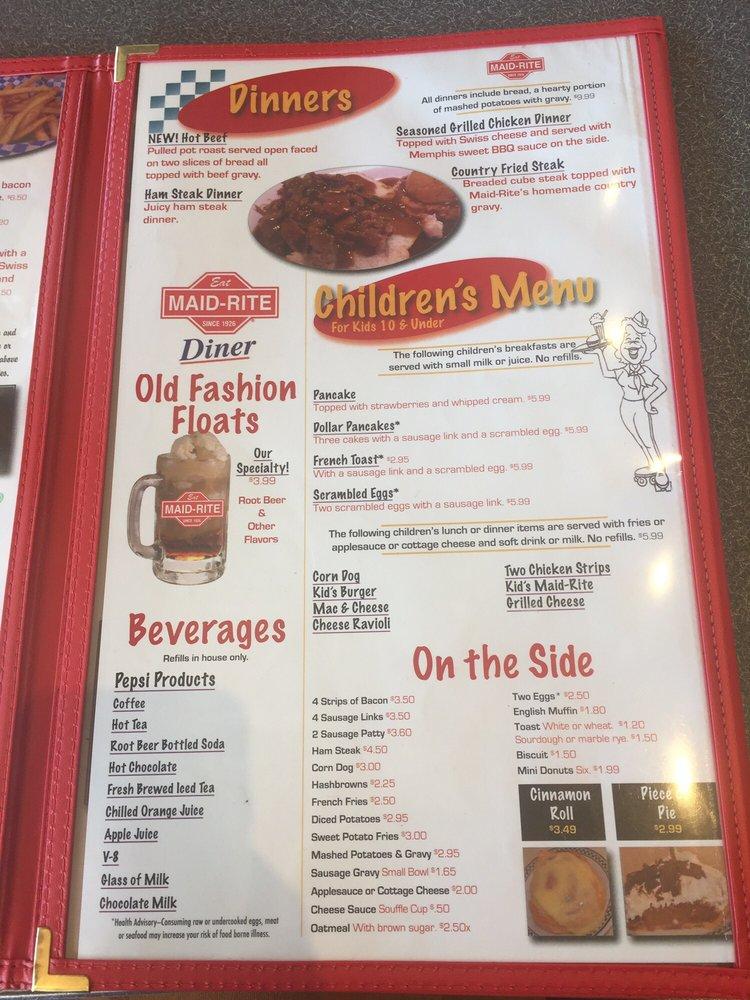 Menu at Maid-Rite restaurant, East Moline