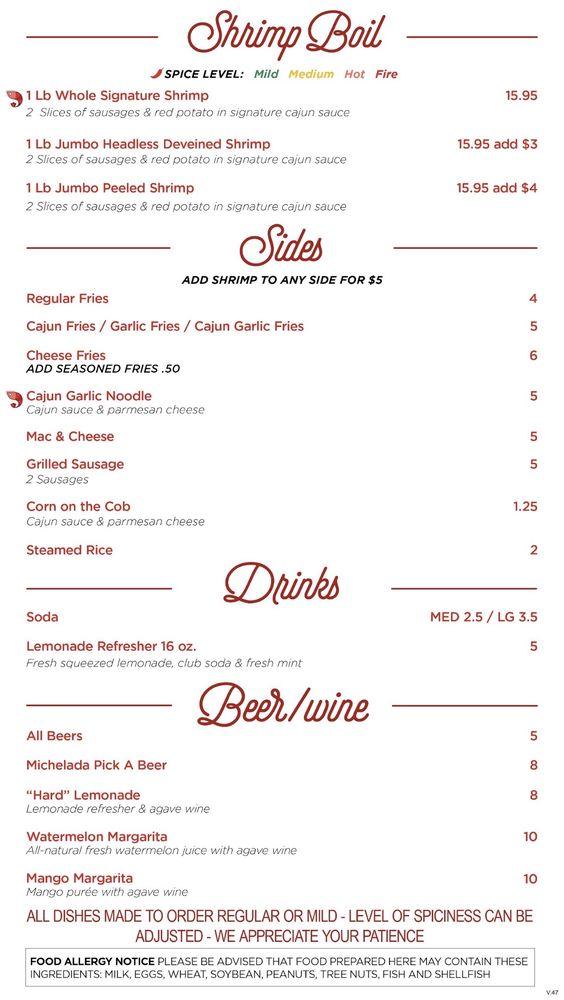 Menu at Shrimp Shack restaurant, San Bernardino