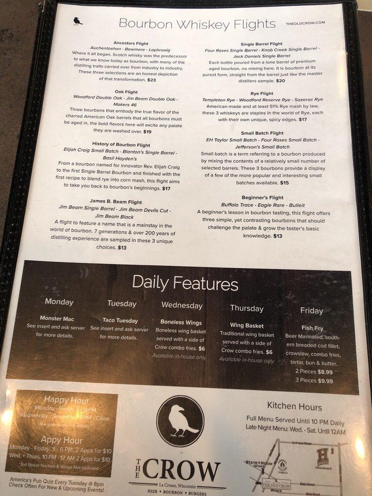 Menu at The Crow restaurant, La Crosse