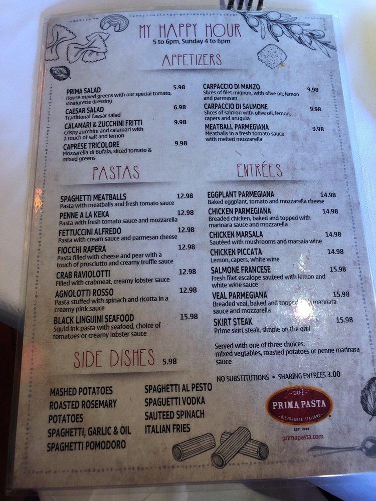 Menu at Cafe Prima Pasta, Miami Beach, 414 71st St