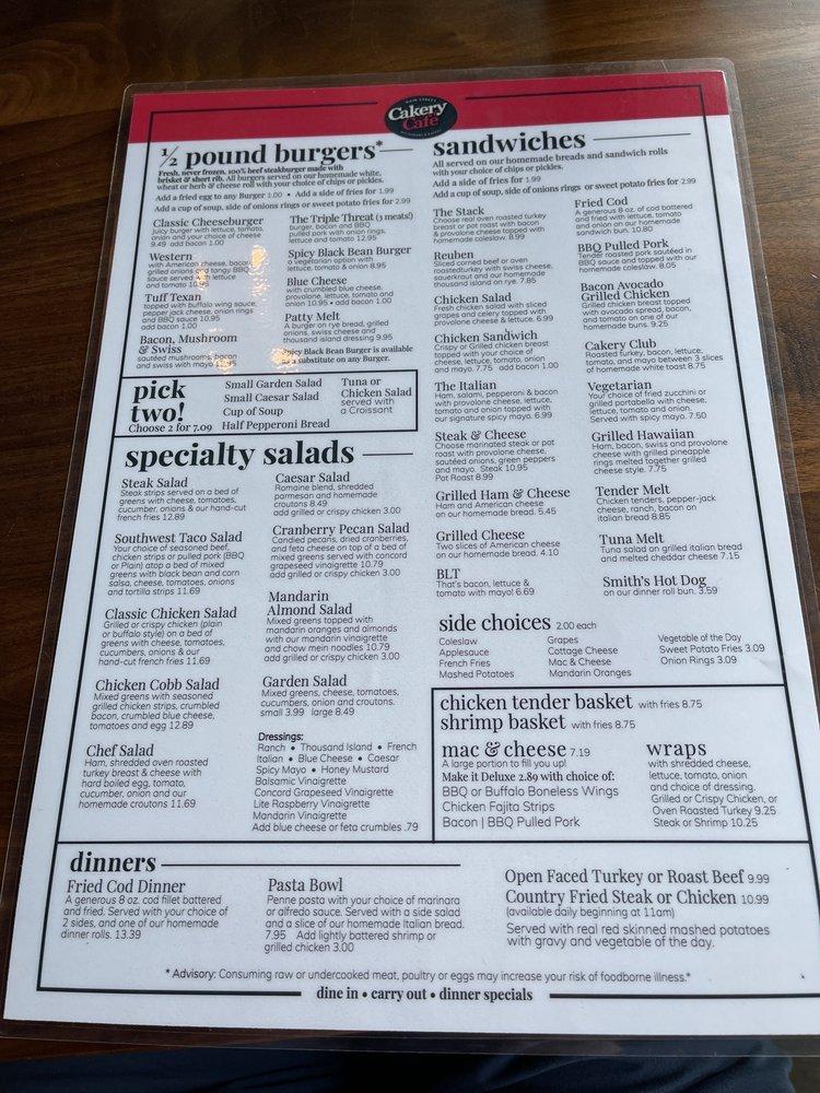 Menu at Cakery Cafe at Copperleaf, Erie