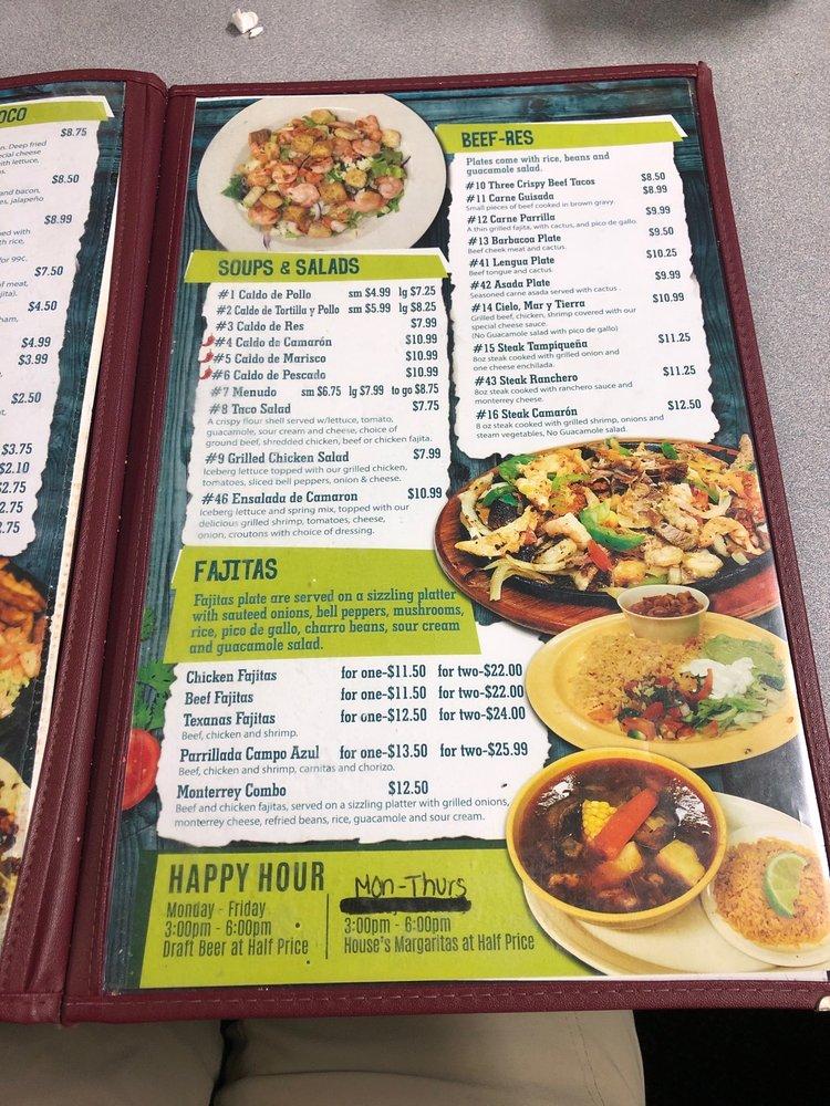 Menu at Campo Azul Mexican Grill & Bar, Fredericksburg