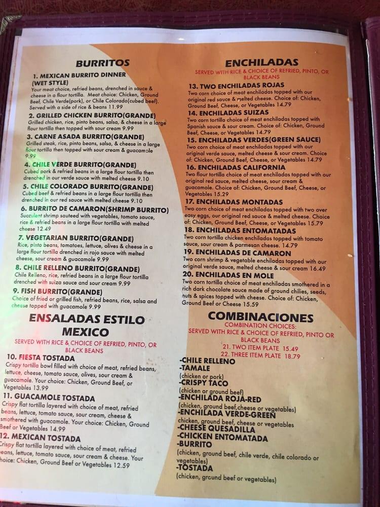 Carta del restaurante Casa Lupe, Mountain View