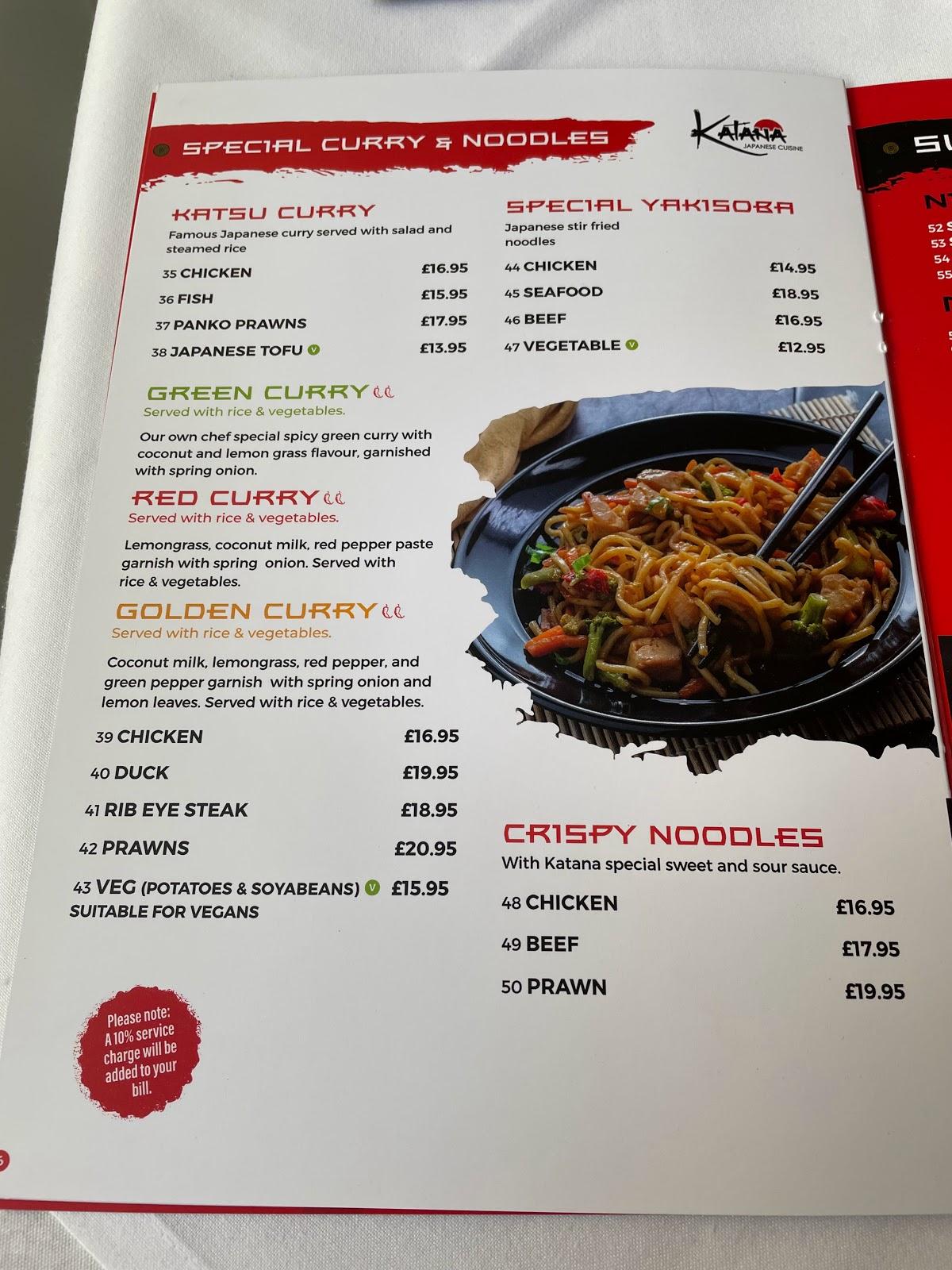 Menu at Katana restaurant, Grantham