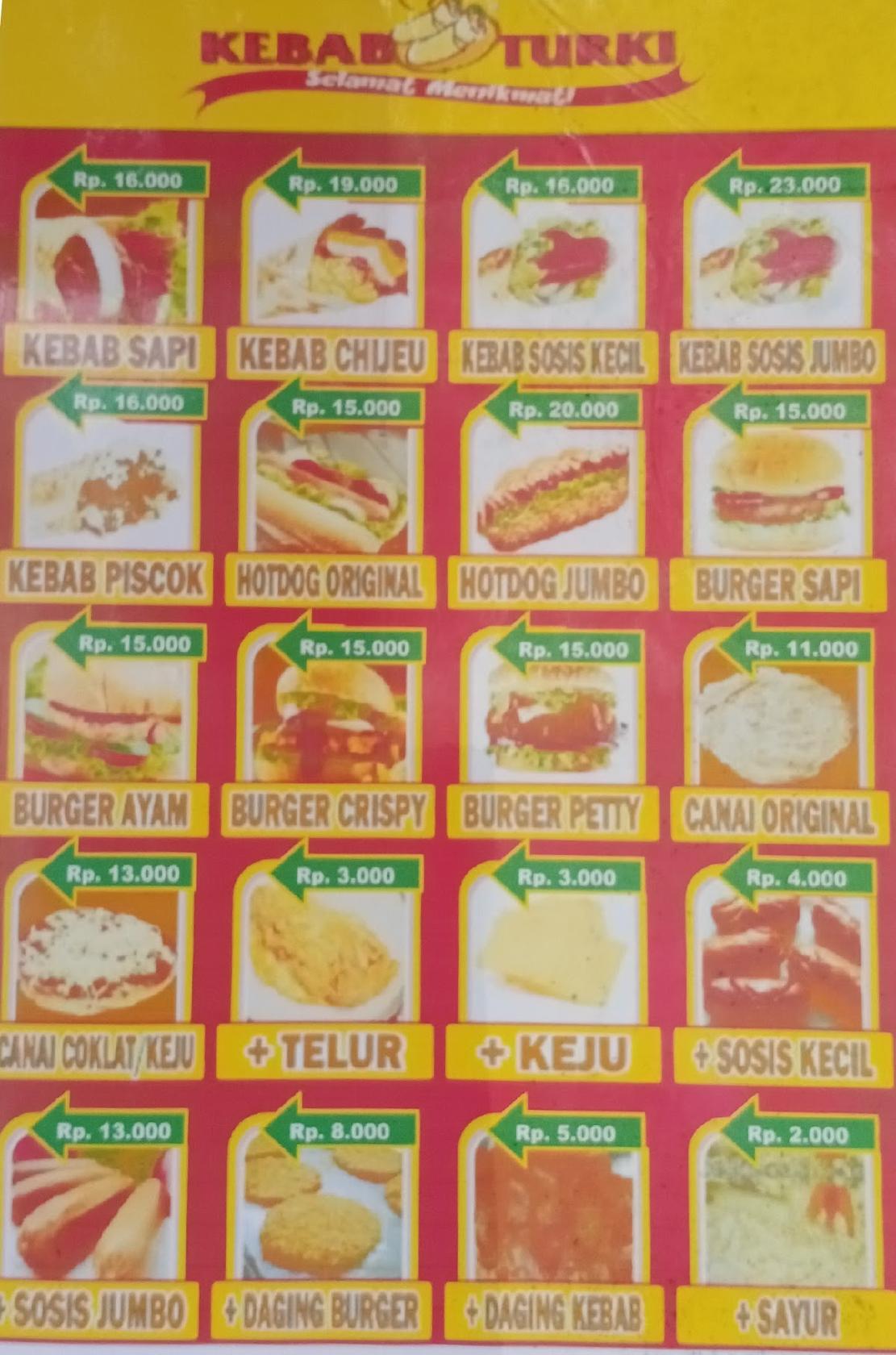 Menu at Kebab baba rafi restaurant, Palangkaraya