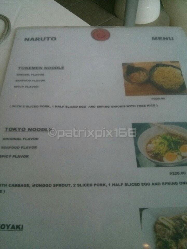 Menu at Naruto Tukemen Tokyo Noodle restaurant, Cebu City, GND Complex