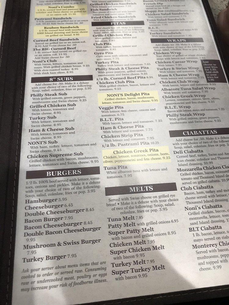 Menu at Noni's Grille of Troy restaurant, Troy
