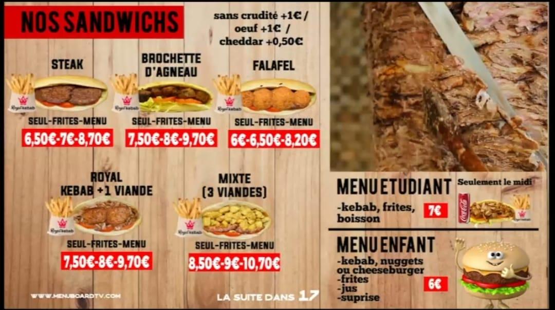 Menu at Royal Kebab Pontivy restaurant, Pontivy