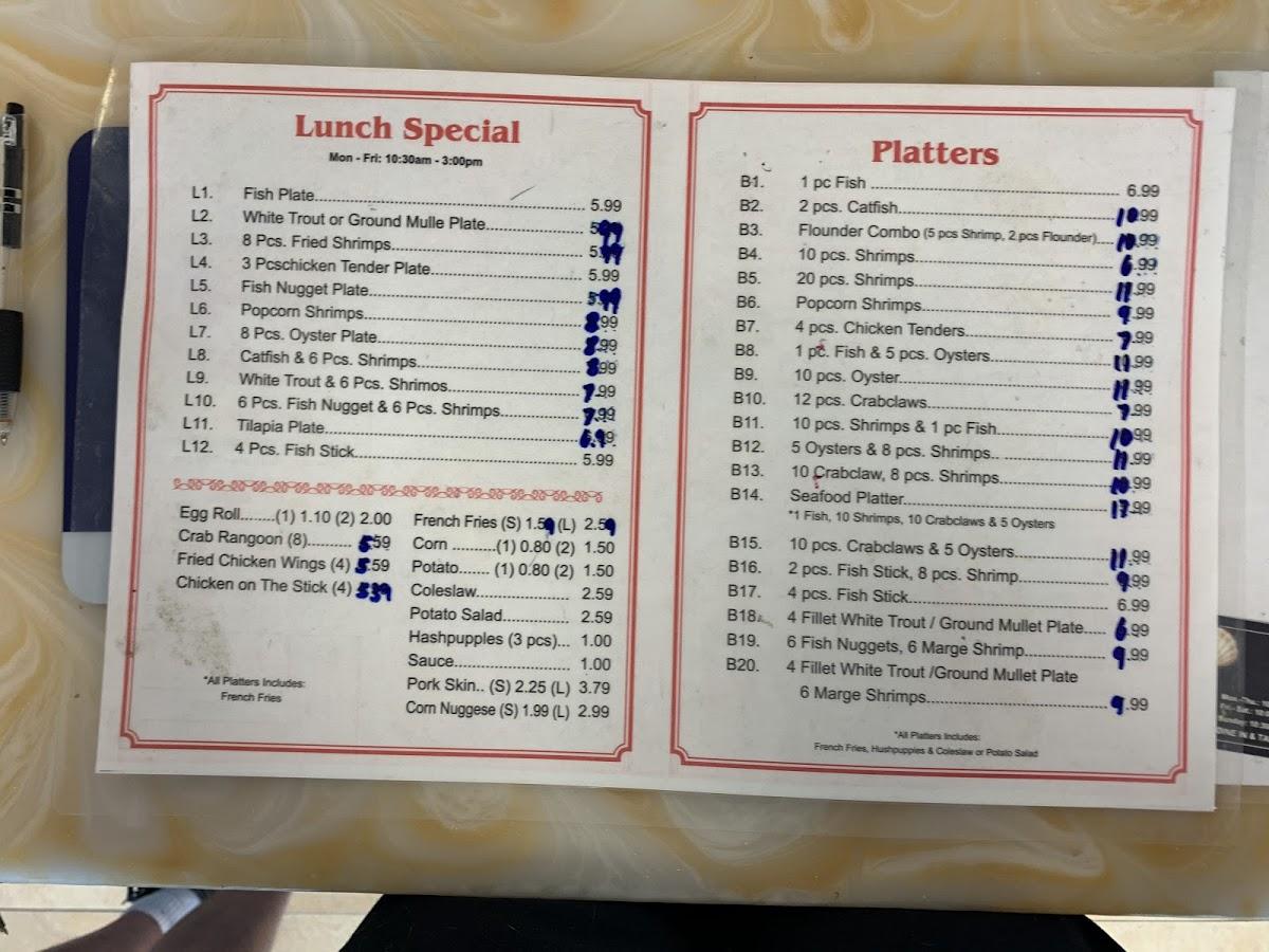 Menu at Seafood House restaurant, Bay Minette