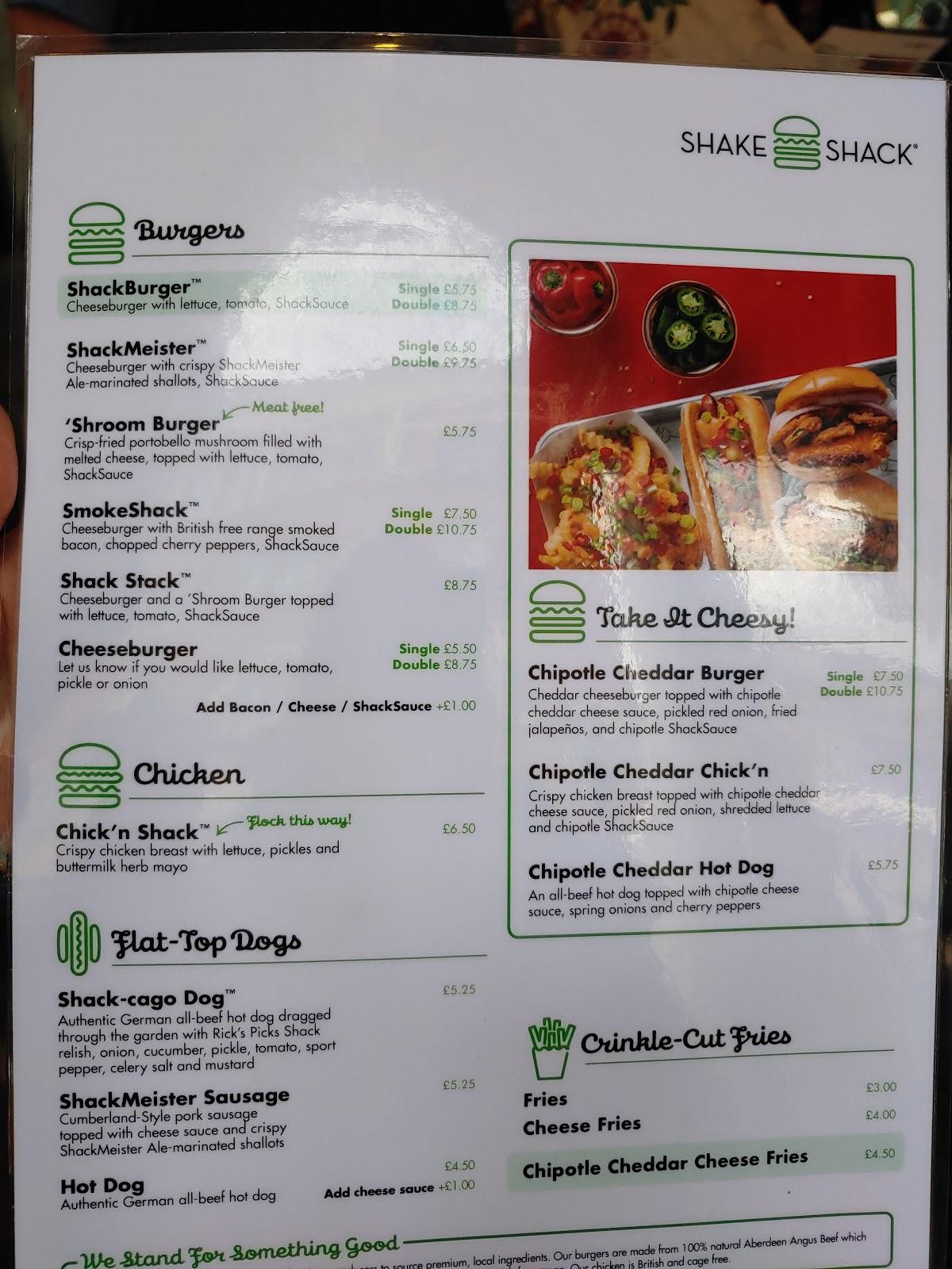 Menu at Shake Shack Covent Garden fast food, London, 24 Market Building