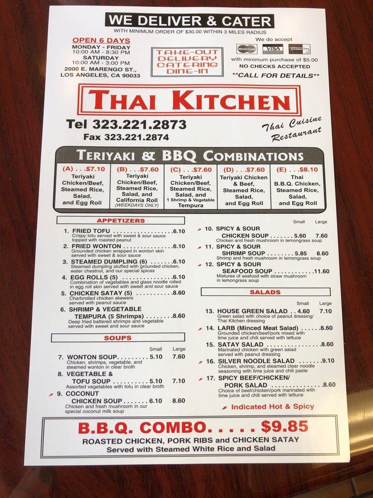 Menu at Thai Kitchen restaurant, Los Angeles, Marengo St