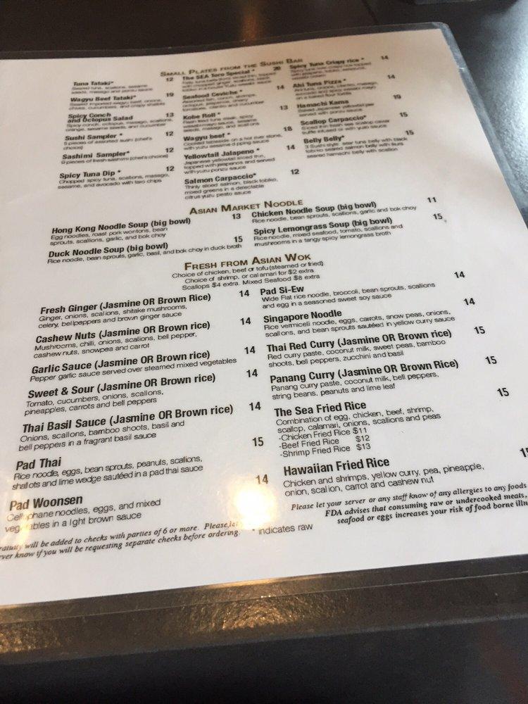 Menu at The Sea South East Asian Kitchen restaurant, Delray Beach
