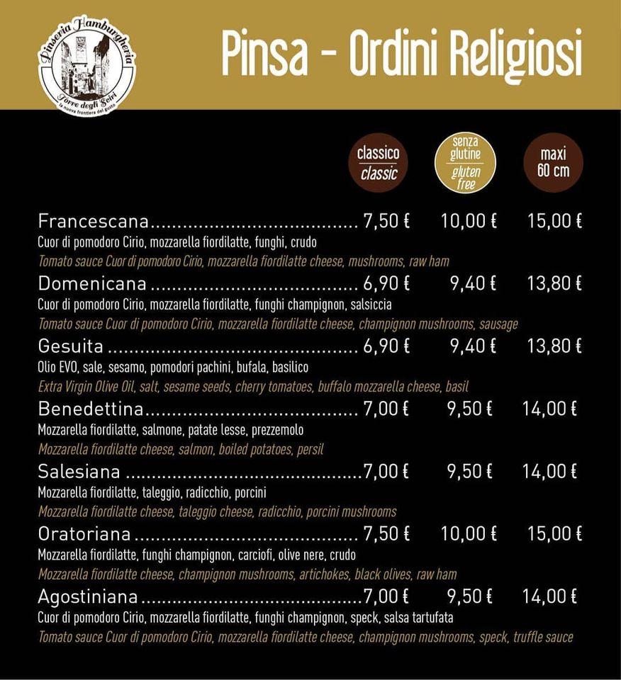Carta de pizzería Pinseria Hamburgheria Torre Degli Sciri Perugia, Perugia