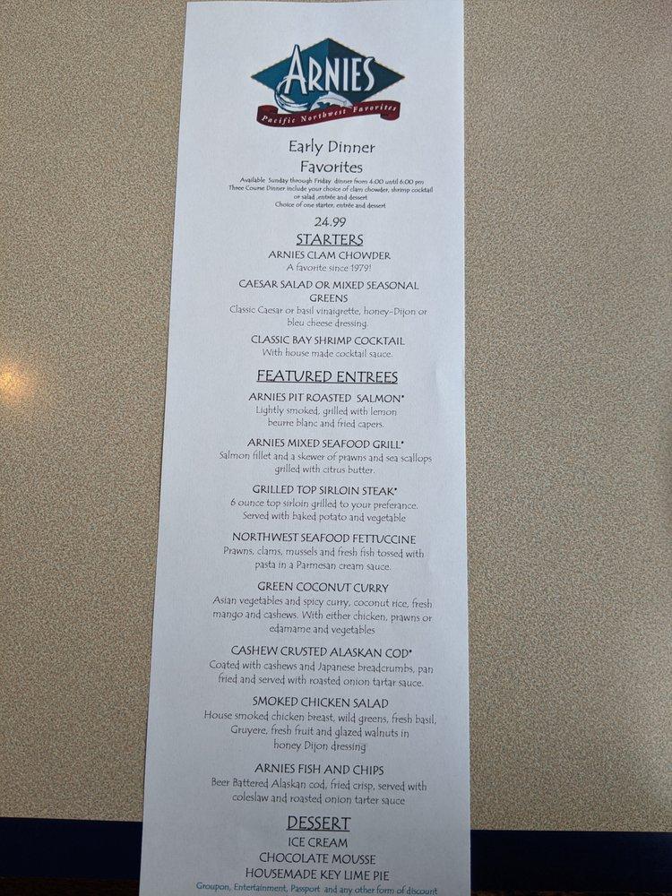 Menu at Arnies Pacific Northwest Favorites pub & bar, Mukilteo