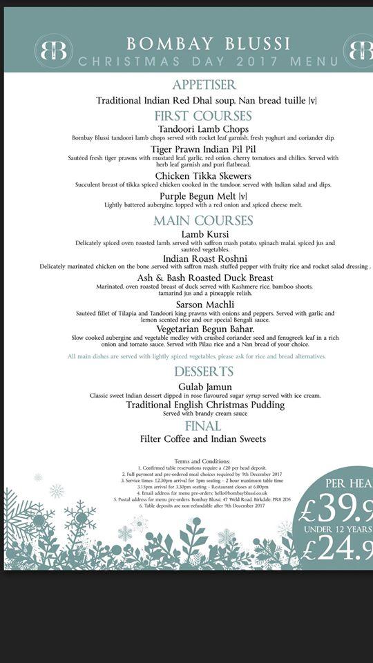 Menu at Bombay Blussi restaurant, Southport