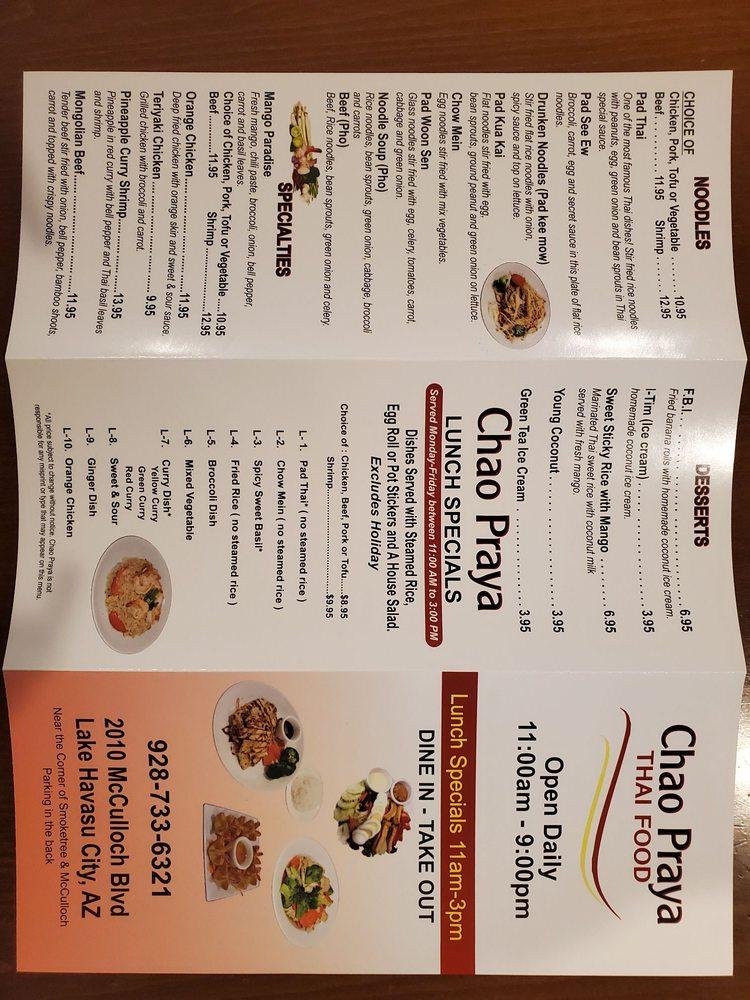 Menu at Thai Food Restaurant, Lake Havasu City