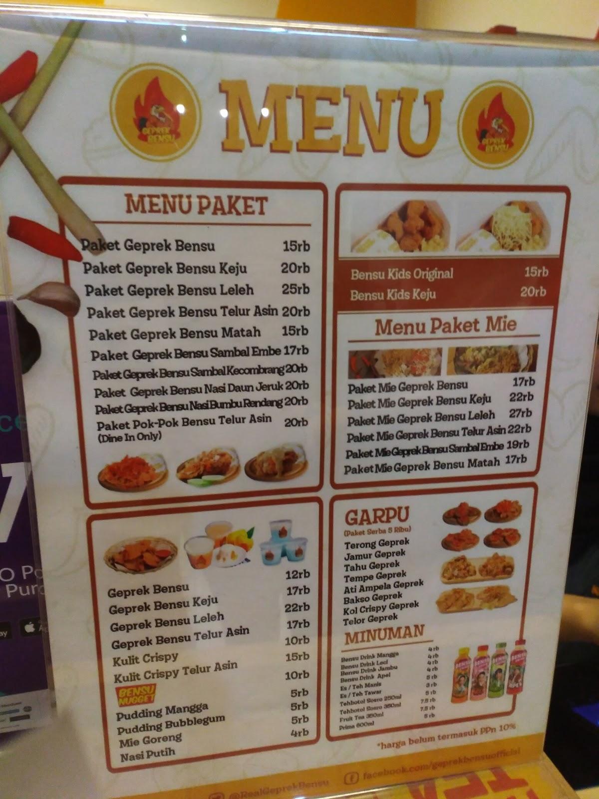 Menu at Geprek Bensu citra Raya real by RUBEN ONSU restaurant, Mekar Bakti