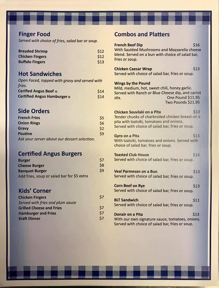 Menu at The Galley restaurant, Port Severn