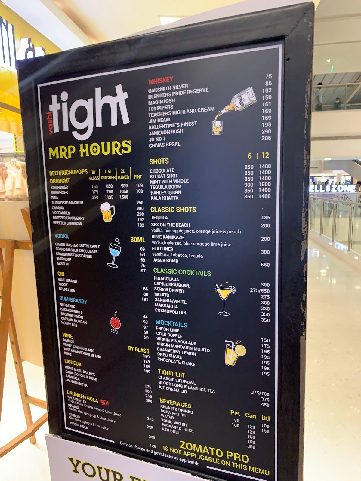 Menu at Tight, Navi Mumbai, Inorbit Mall