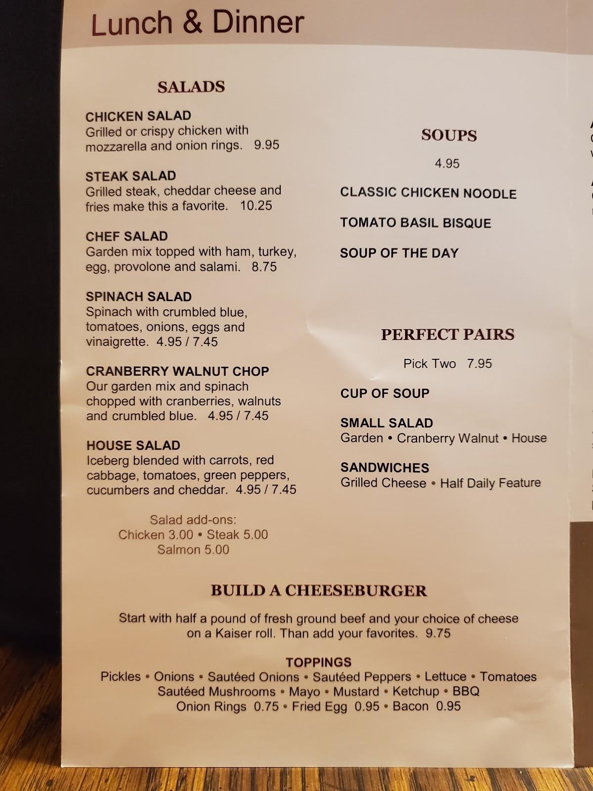 Menu at Apple Annie's restaurant, Cheat Lake, Mid Atlantic Dr
