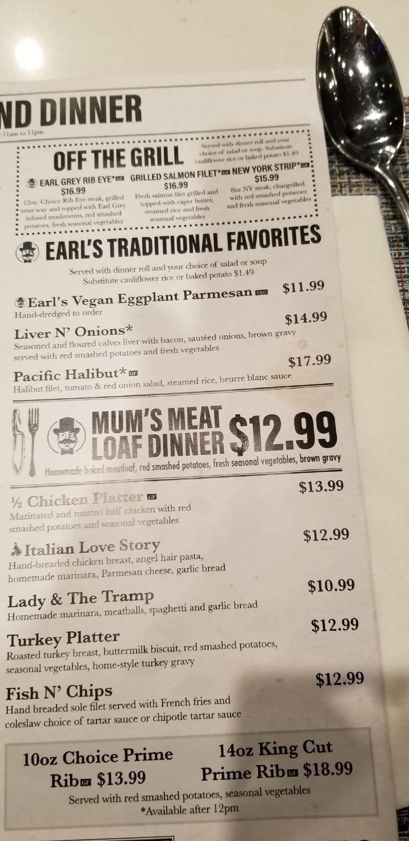 Menu at Earl Grey Cafe, Las Vegas