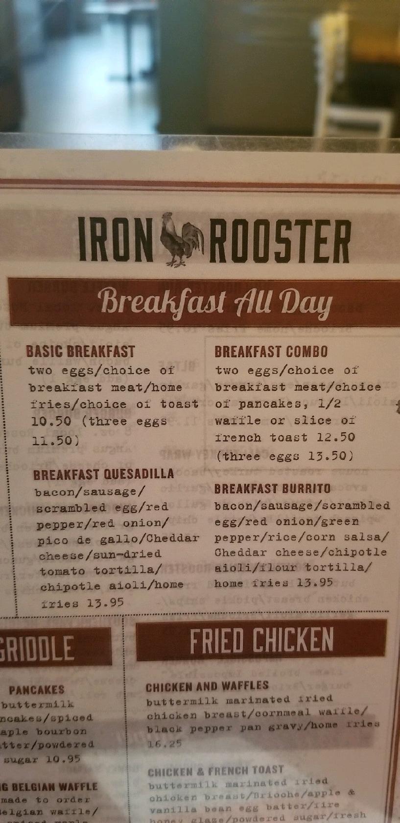 Carta del postres Iron Rooster - Hunt Valley, Cockeysville