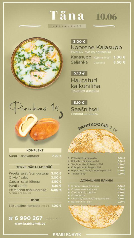 Menu at Krabi Kohvik cafe, Tallinn, Punane 16