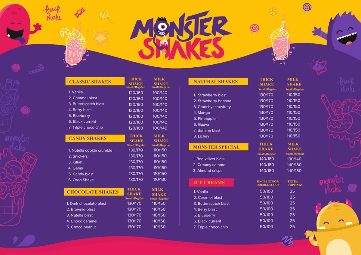 Menu at Monster shakes, Vijayawada, 40-7-24a