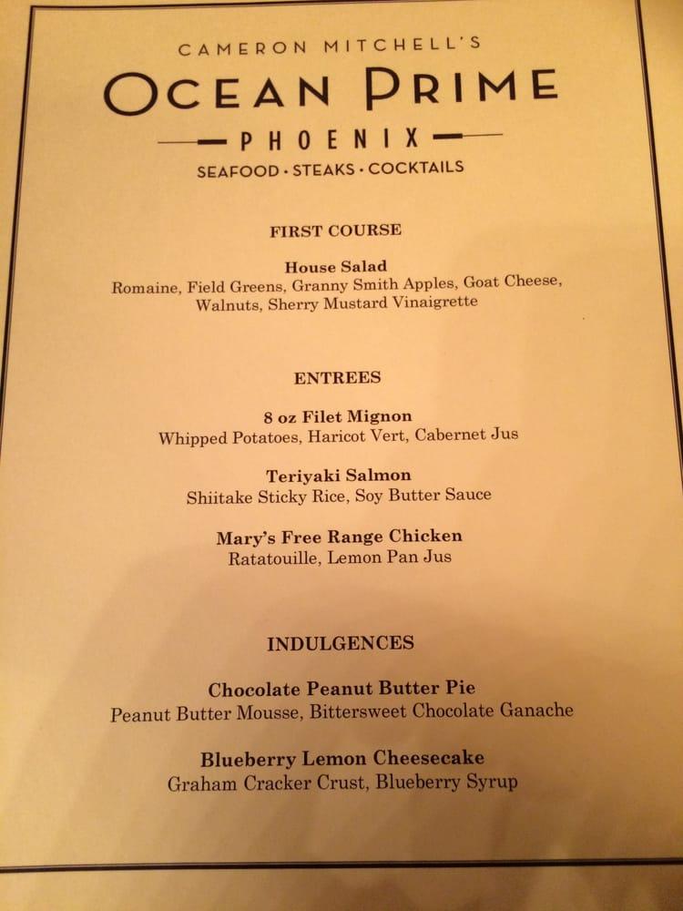 Menu at Ocean Prime steakhouse, Phoenix, E High St #115