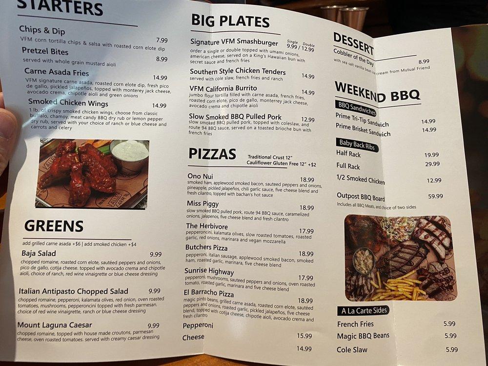 Menu at The Outpost by Valley Farm BBQ, Mount Laguna