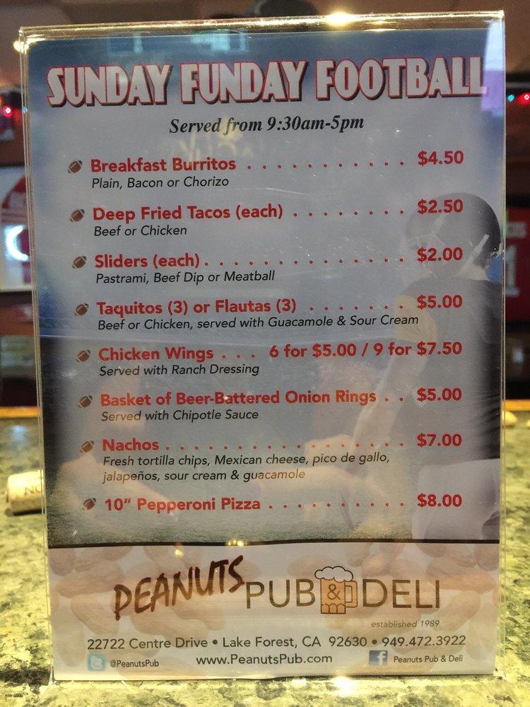 Menu at Peanuts Pub & Deli, Lake Forest