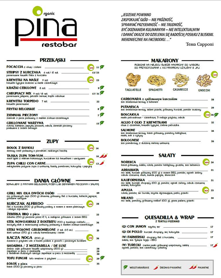 Menu at Pizzeria Pina, Łódź