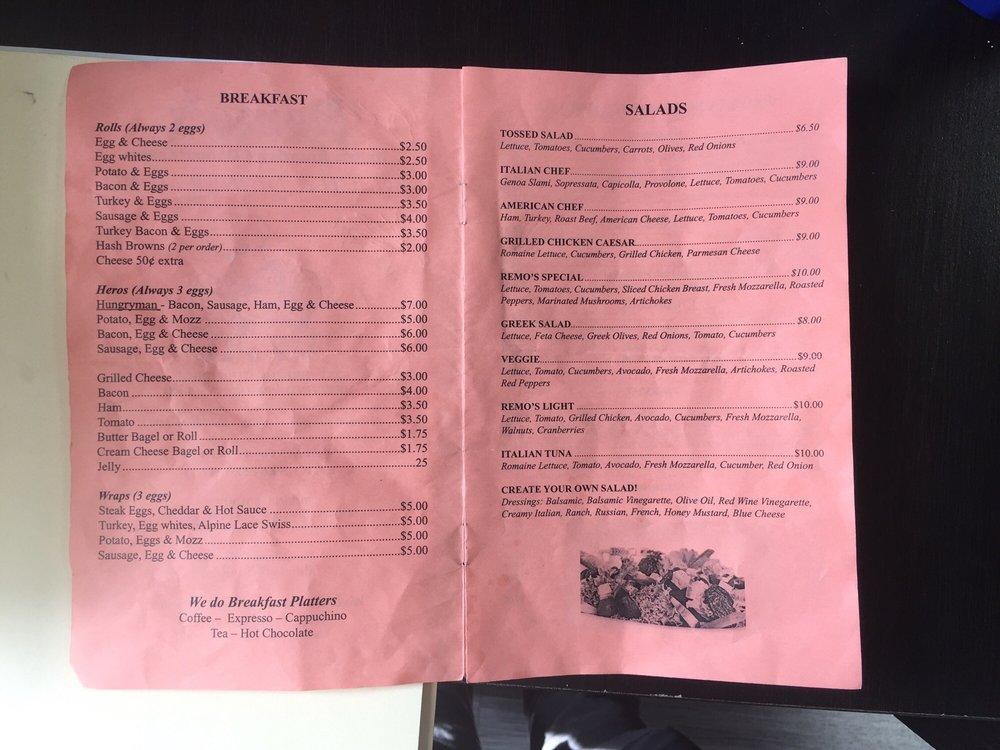 Menu at Remo's Italian restaurant, New Hyde Park