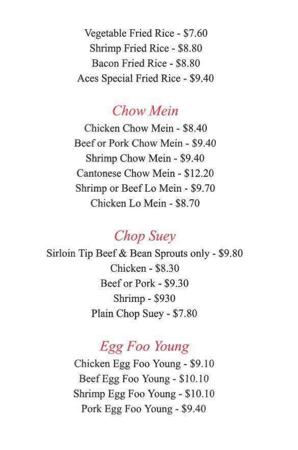 Menu at Three Aces Restaurant, Iron Bridge