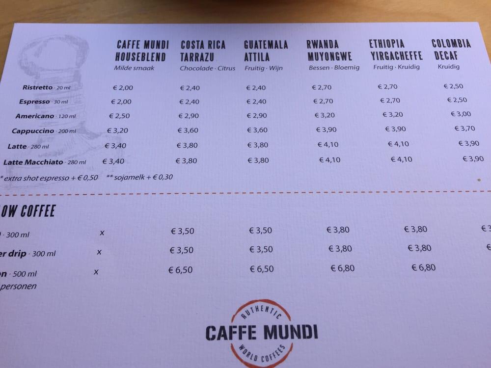 Menu at Caffe Mundi, Antwerp