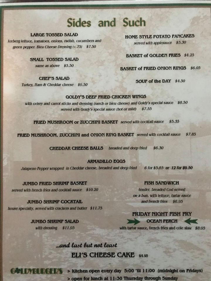 Menu at Goldyburgers pub & bar, Forest Park