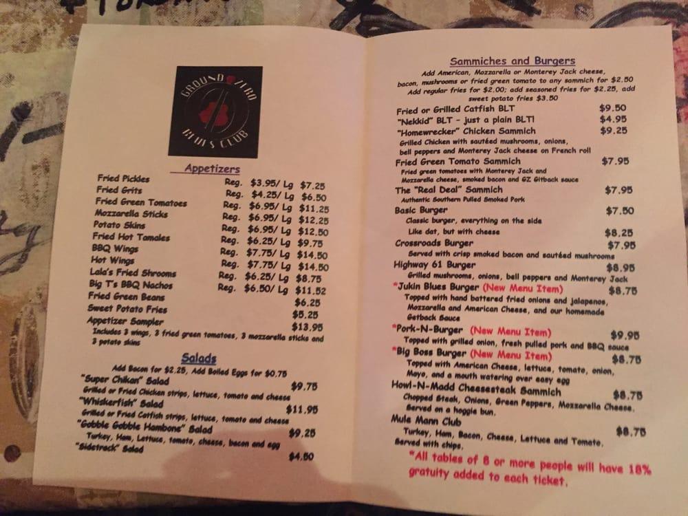Menu at Ground Zero Blues Club, Clarksdale, 387 Delta Ave