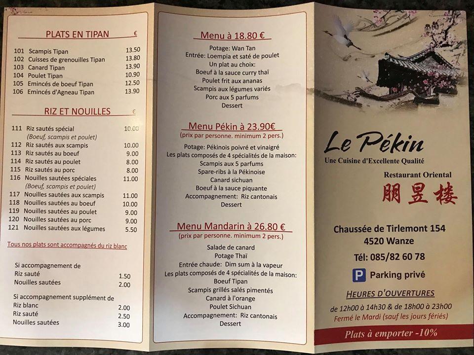 Speisekarte von Le Pékin., Wanze