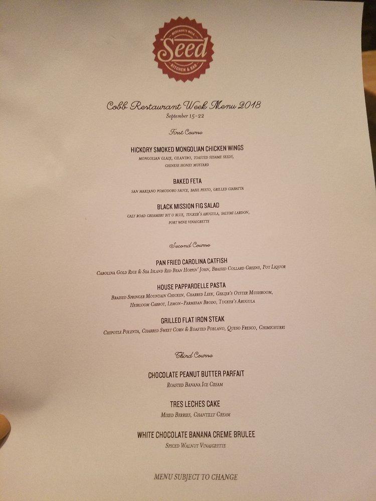 Menu at Seed Kitchen & Bar, Marietta