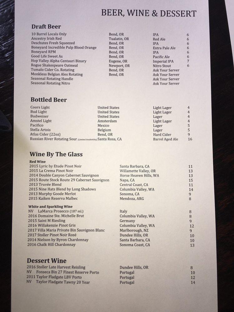 Menu at The Blacksmith Restaurant, Bend