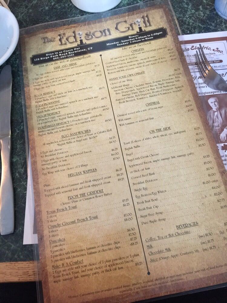 Menu at The Edison Grill pub & bar, Harwinton