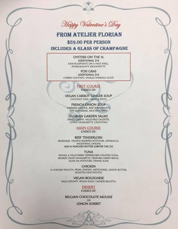 Menu at Atelier Florian restaurant, New Haven