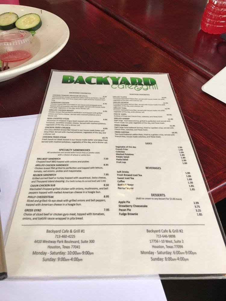 Carta de Backyard Cafe & Grill, Houston, Westway Park Blvd