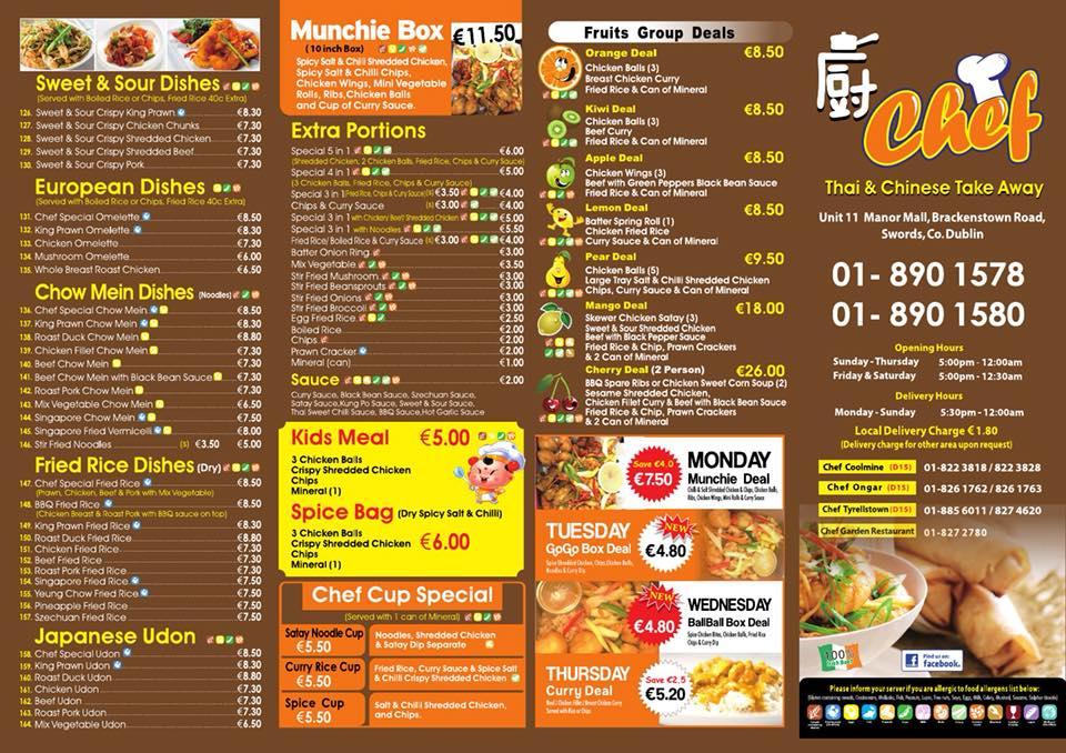 Menu at Chef Chinese (Swords) restaurant, Swords